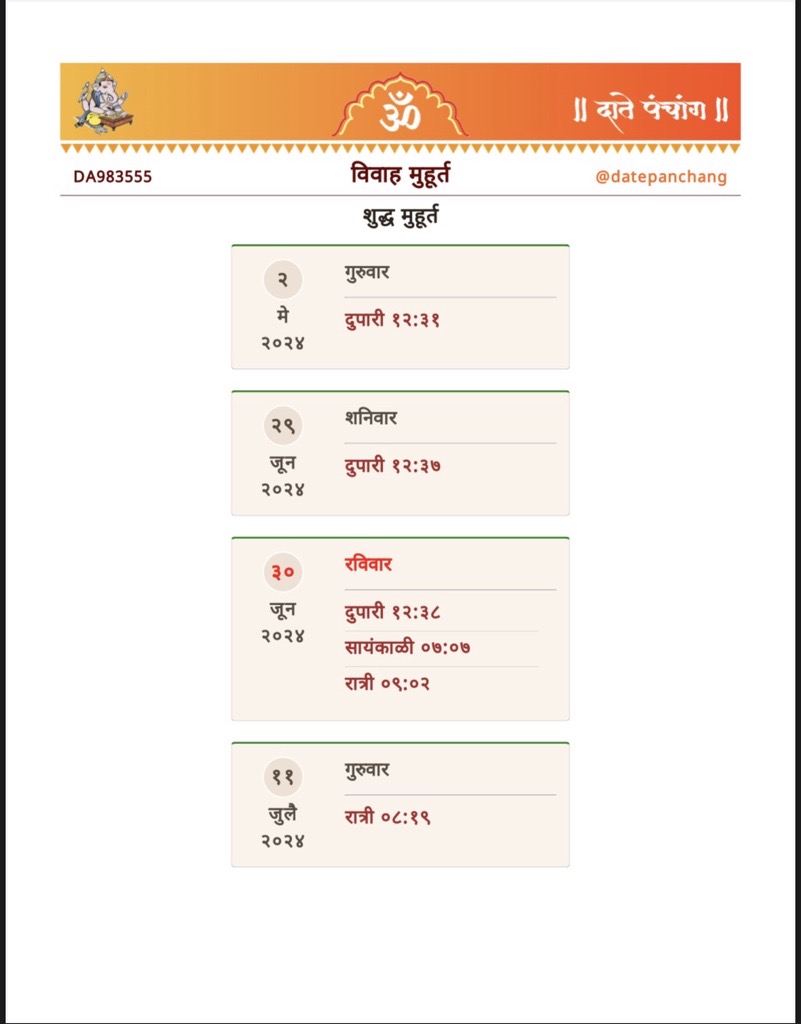 Muhurta Services | Date Panchang - Auspicious Timing for All Occasions